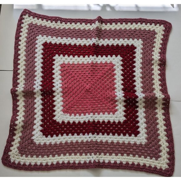 Accents | Crocheted Maroon Pink White Crochet Lap Quilt Valentine Retro ...